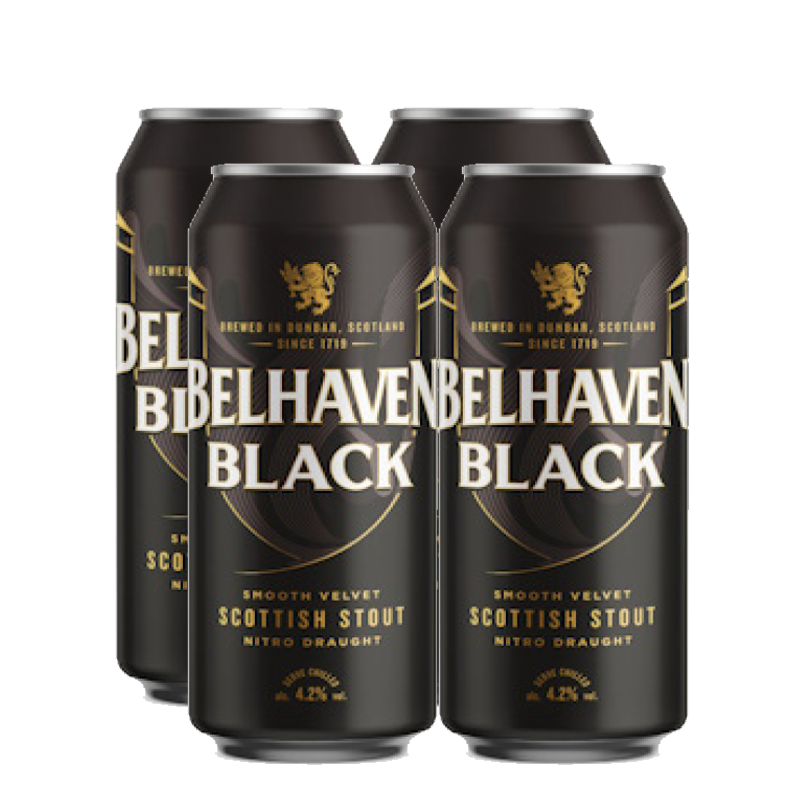 Belhaven Black Scottish Stout Nitro Draught 4.2% 440ml Can - 4 Pack ...